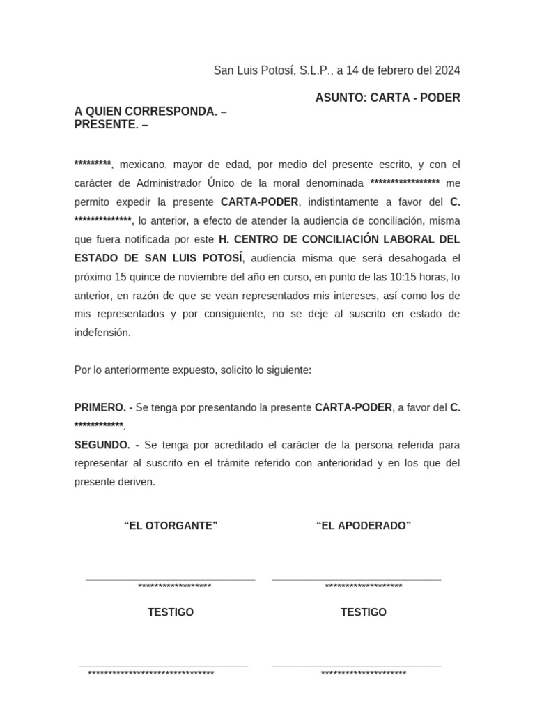 Carta Poder Centro de Laboral | PDF | Derecho