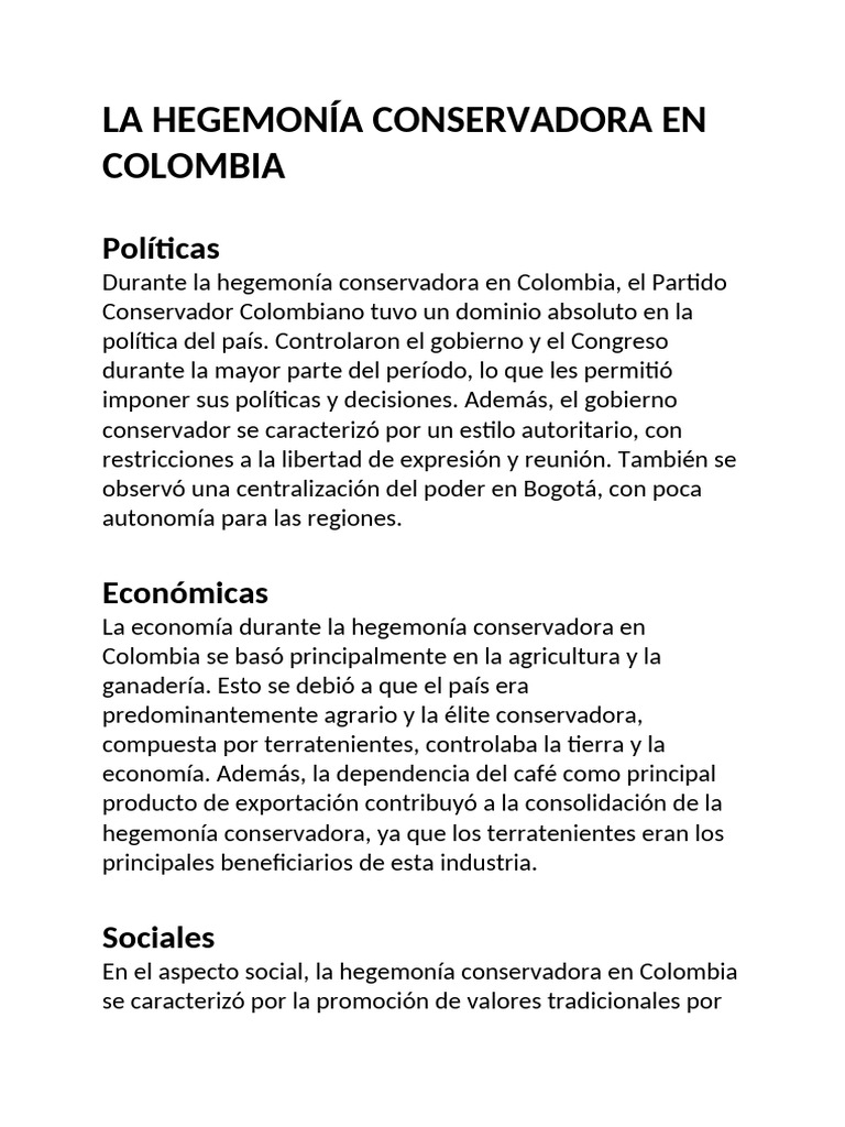 Hegemonía Conservadora en Colombia | PDF | Conservatismo | Colombia