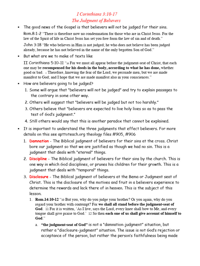 1 Cor.3 - 10-17 The Judgment of Believers | PDF | Jesus | God
