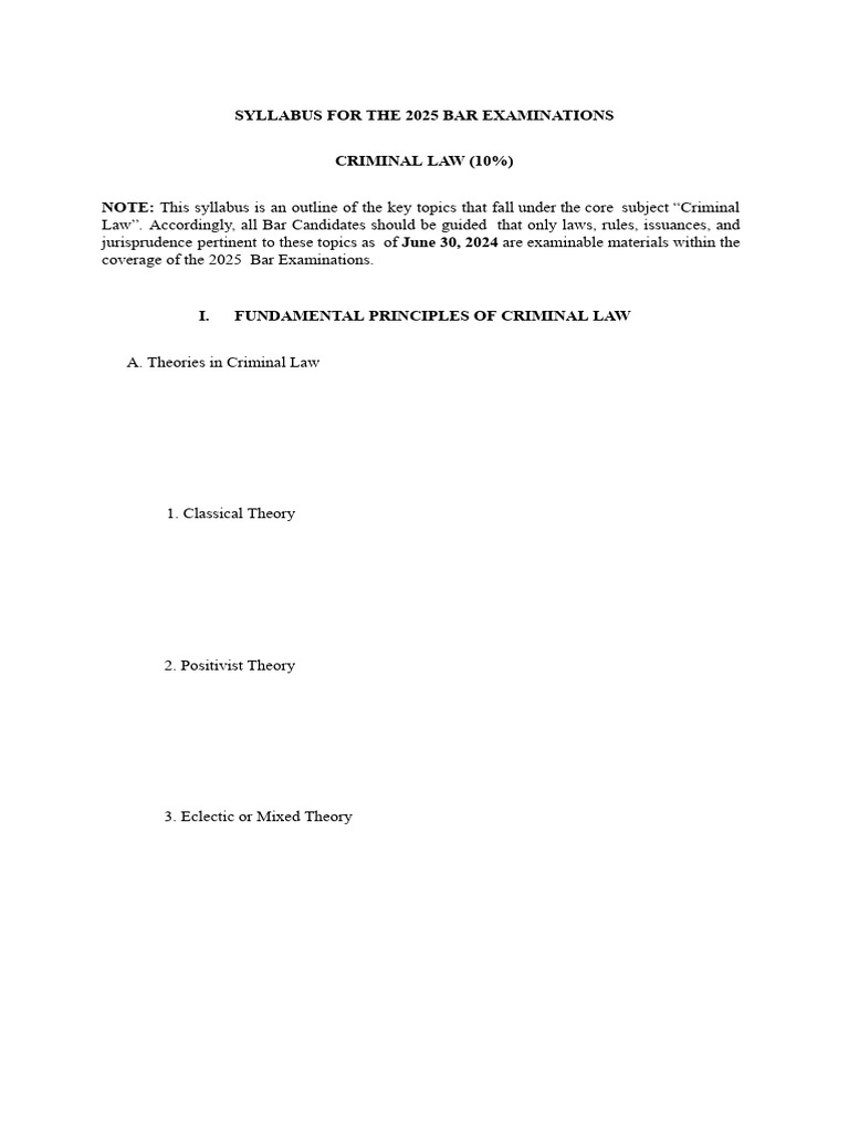 2025 Criminal Law Bar Exam Syllabus | PDF | Criminal Law | Crimes