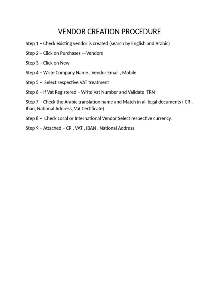 Vendor Creation Procedure | PDF | Business