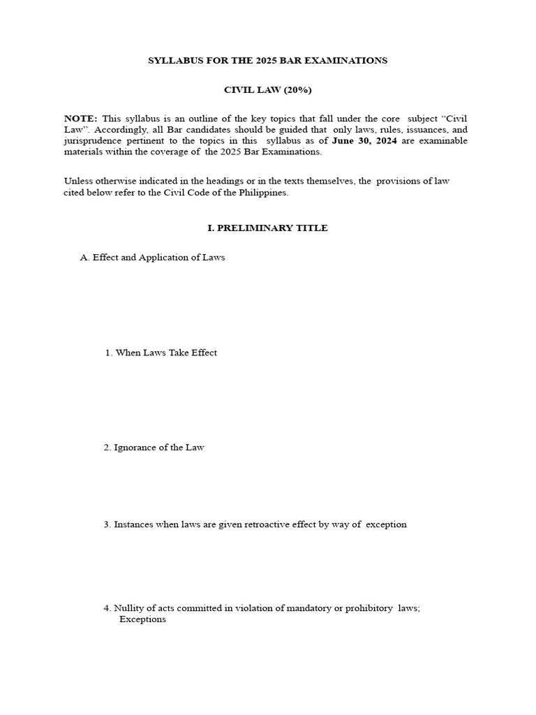 2025 Civil Law Bar Exam Syllabus | PDF | Will And Testament | Annulment