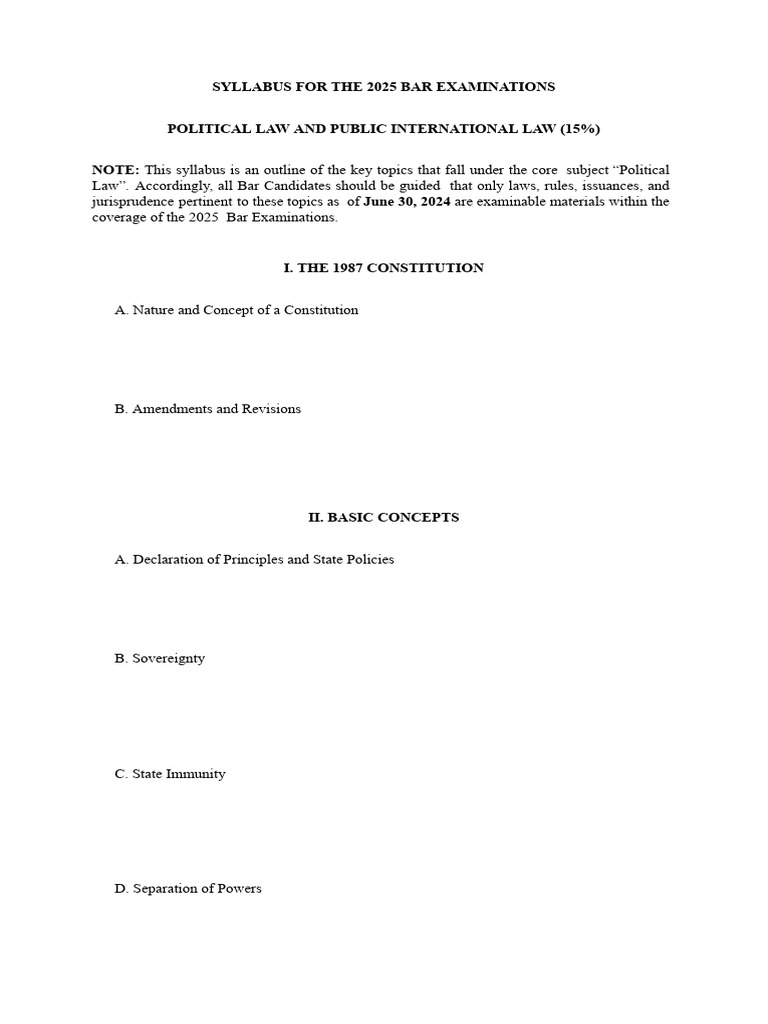 2025 Bar Syllabus - Political Law and Public International Law | PDF ...