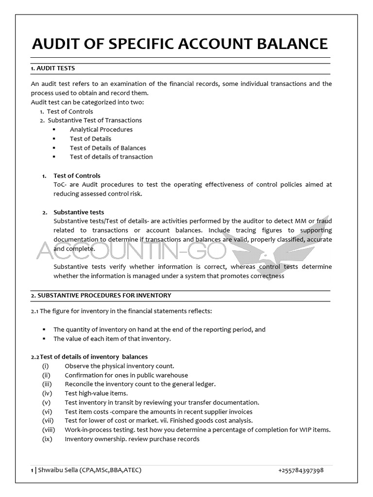 AUDIT OF SPECIFIC ACCOUNT BALANCE | PDF | Audit | Financial Audit AUDIT OF SPECIFIC ACCOUNT BALANCE | PDF | Audit | Financial Audit