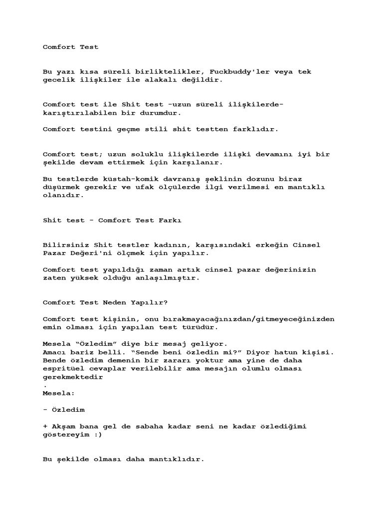 Comfort Test | PDF