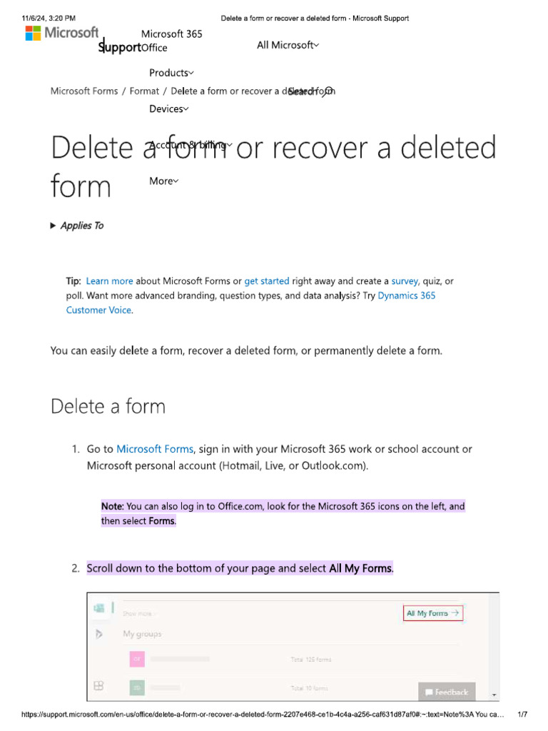 Deleting A Form | PDF