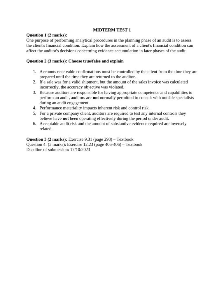 Midterm Test 1 - Question | PDF