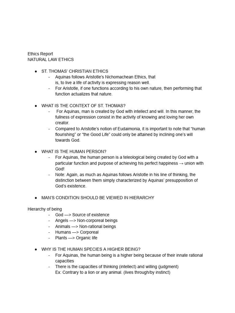 Ethics Report | PDF | Nous | Thomas Aquinas
