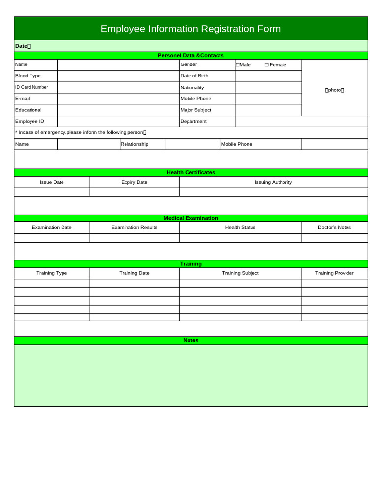 Employee Registration Information Form | PDF