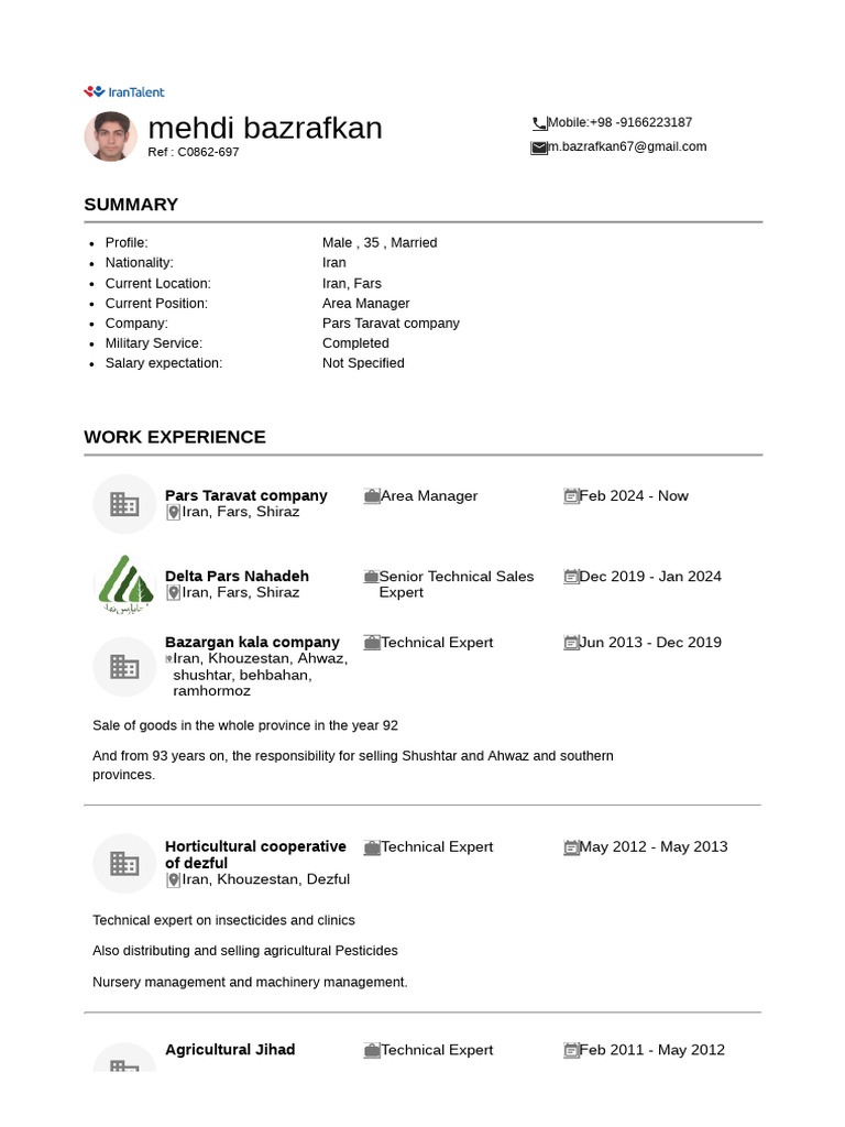 Mehdi.bazrafkan.cv | PDF | Agriculture | Food Industry