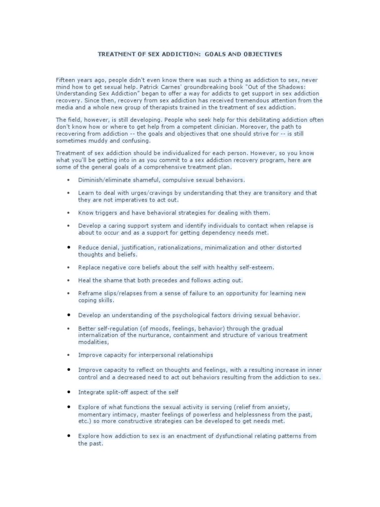 Treatment Of Sex Addiction Goals And Objectives Pdf Sexual Addiction Human Sexual Activity