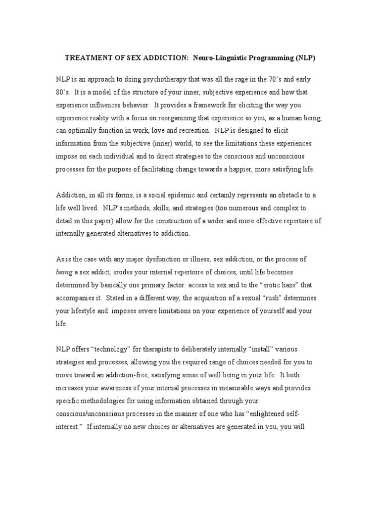 Treatment Of Sex Addiction Neuro Linguistic Programming Nlp Pdf Neuro Linguistic