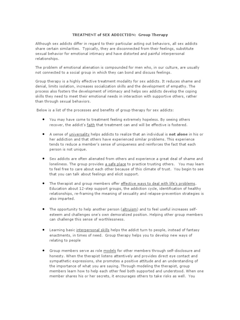 Treatment Of Sex Addiction Group Therapy Download Free Pdf Human Sexual Activity Social Group
