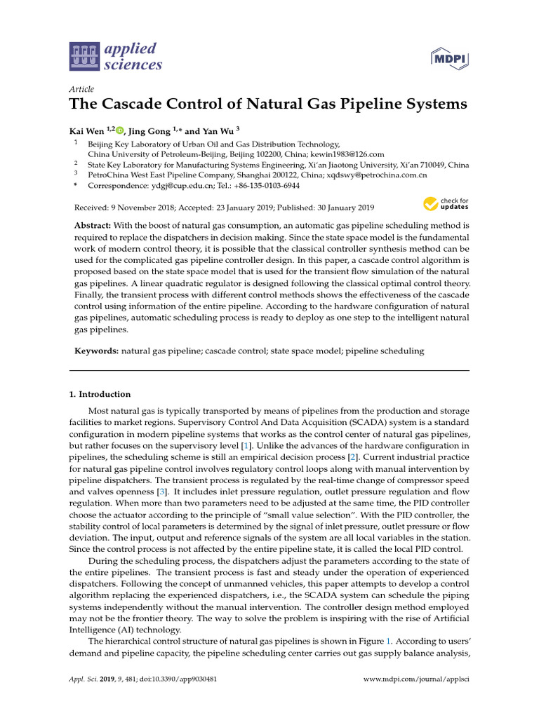 The Cascade Control of Natural Gas Pipeline System | PDF | Control ...