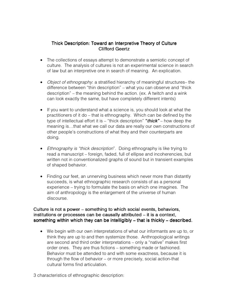 Geertz's Thick Description in Culture | PDF | Ethnography | Anthropology