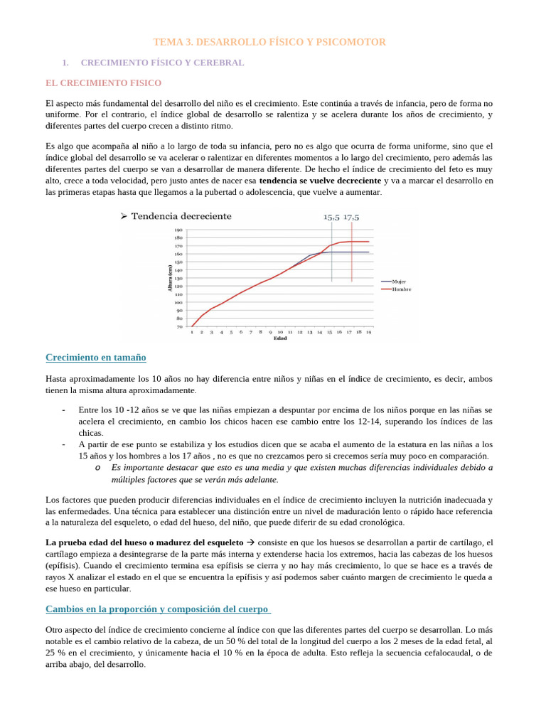 TEMA 3. Desarrollo Físico y Psicomotor | PDF | Adolescencia | Cerebro