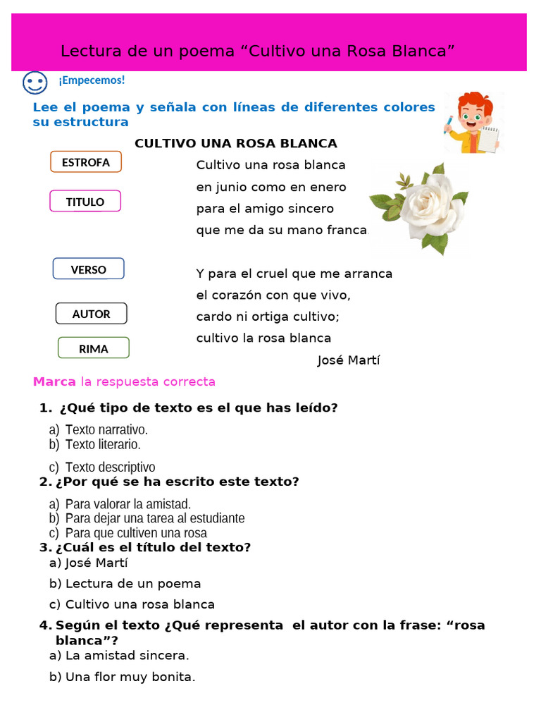 Análisis del poema "Cultivo una rosa blanca" | PDF