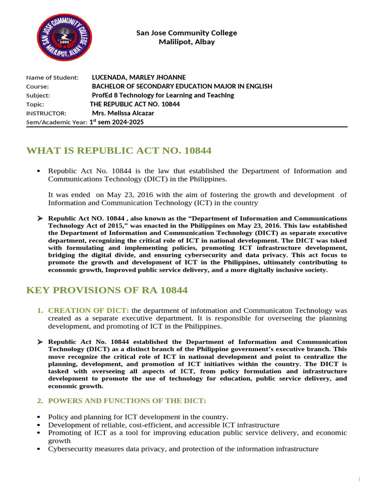 Overview of Republic Act No. 10844 | PDF | Information And Communications Technology | Computing