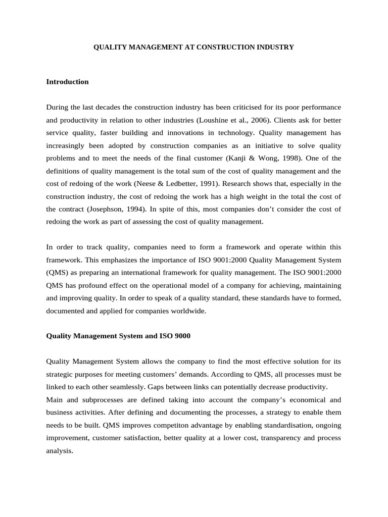 Quality Management at Construction Industry | PDF | Quality Management ...