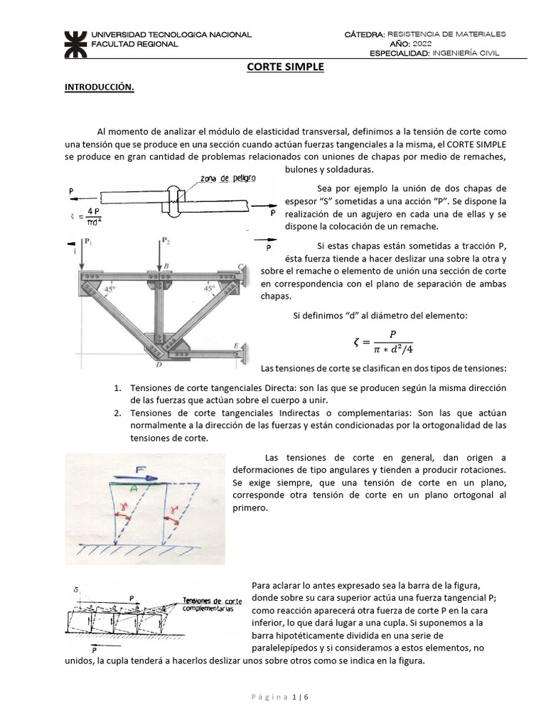 Corte Simple en Uniones de Chapa | PDF | Estrés (Mecánica) | Esfuerzo ...