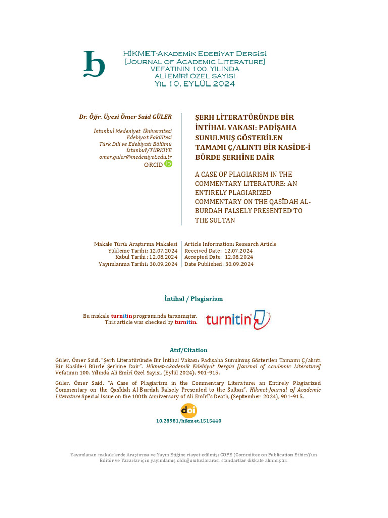 Serh Literaturunde Bir Intihal Vakasi Pa | PDF