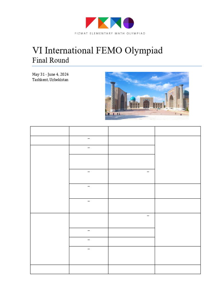 VI International FEMO Olympiad 2024 | PDF | Uzbekistan | Service Industries