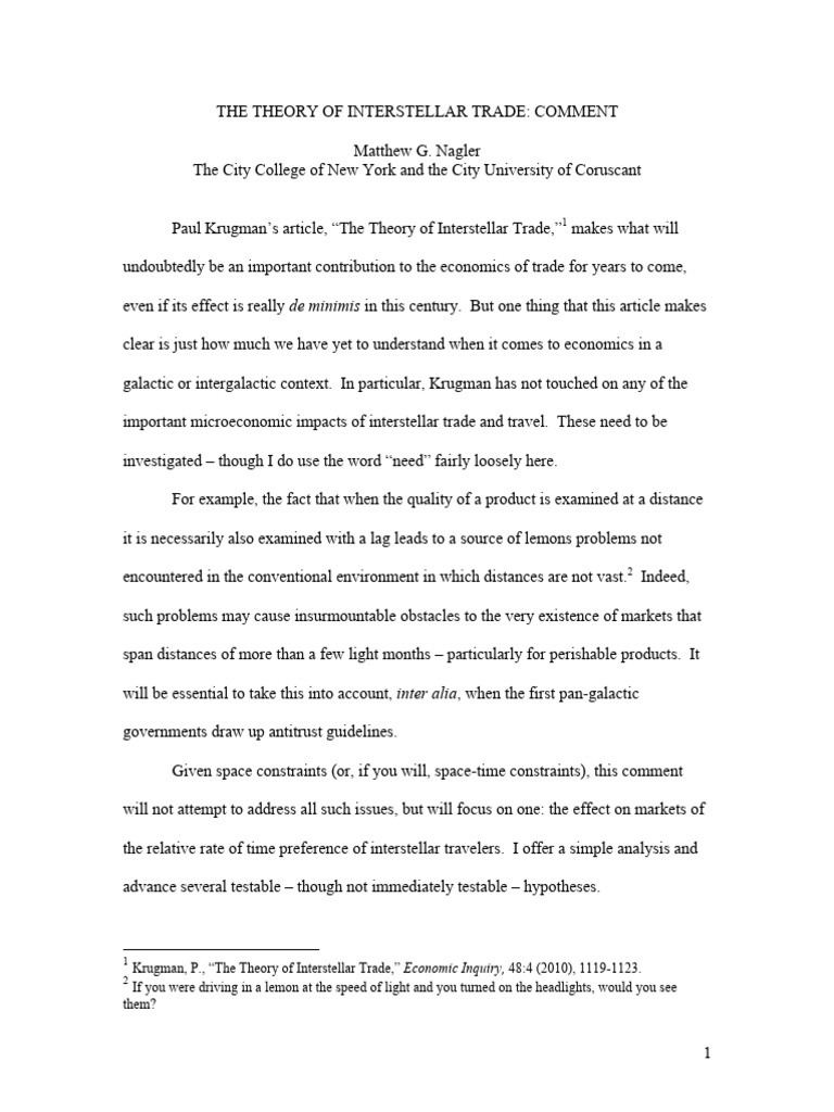 Interstellar Trade: Economic Impacts Explained | PDF | Consumption ...