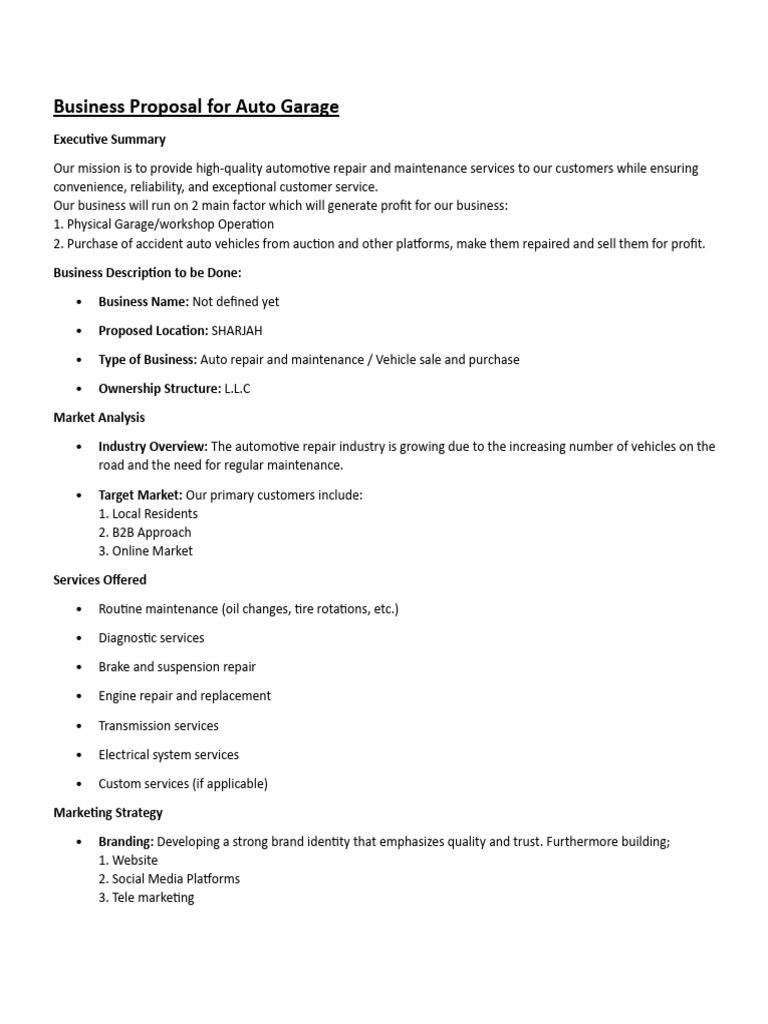 Auto Garage Business Proposal Overview | PDF | Pricing | Marketing