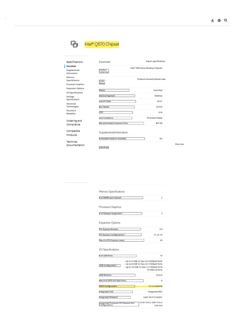 Anexo 05 - Intel Q570 Chipset Product Specifications | PDF | Usb | Intel