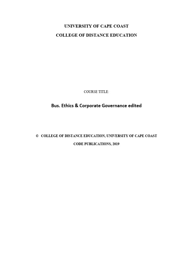 Bus. Ethics & Corporate Governance Edited | PDF | Corporate Governance ...