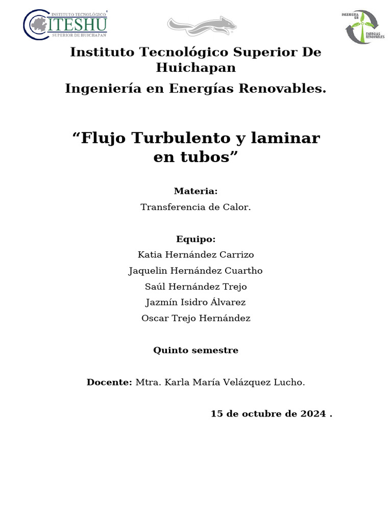 Flujo Turbulento y Laminar en Tubos | PDF | Numero Reynolds | Dinámica (Mecánica)