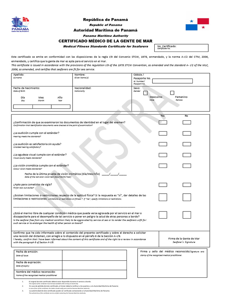 Certificado Médico para Gente de Mar | PDF