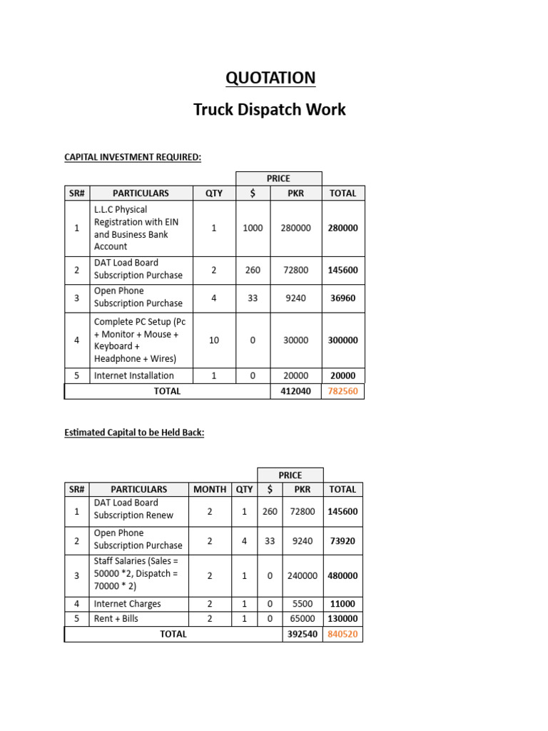 Truck Dispatch Quotation | PDF