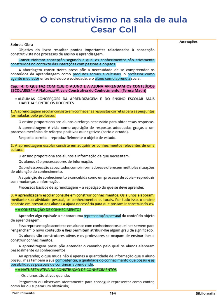 COLL, César. O Construtivismo Na Sala de Aula. | PDF | Aprendizado | Conhecimento