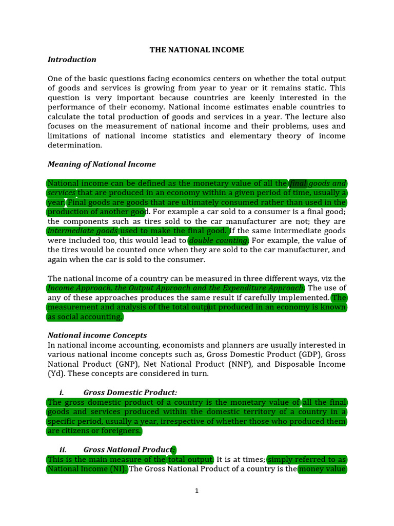 National Income | PDF | Measures Of National Income And Output ...