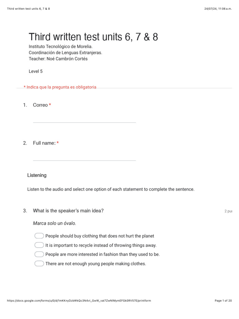 Third Written Test Units 6, 7 & 8 | PDF