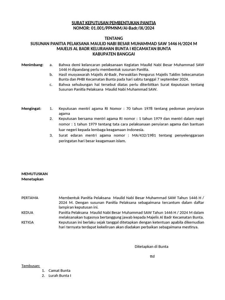 Surat Keputusan Pembentukan Panitia | PDF