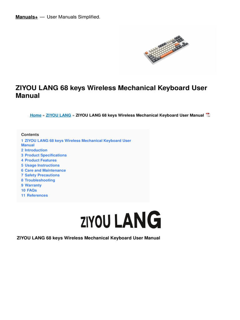 Ziyou Lang 68 Keys Wireless Mechanical Keyboard User Manual | PDF ...
