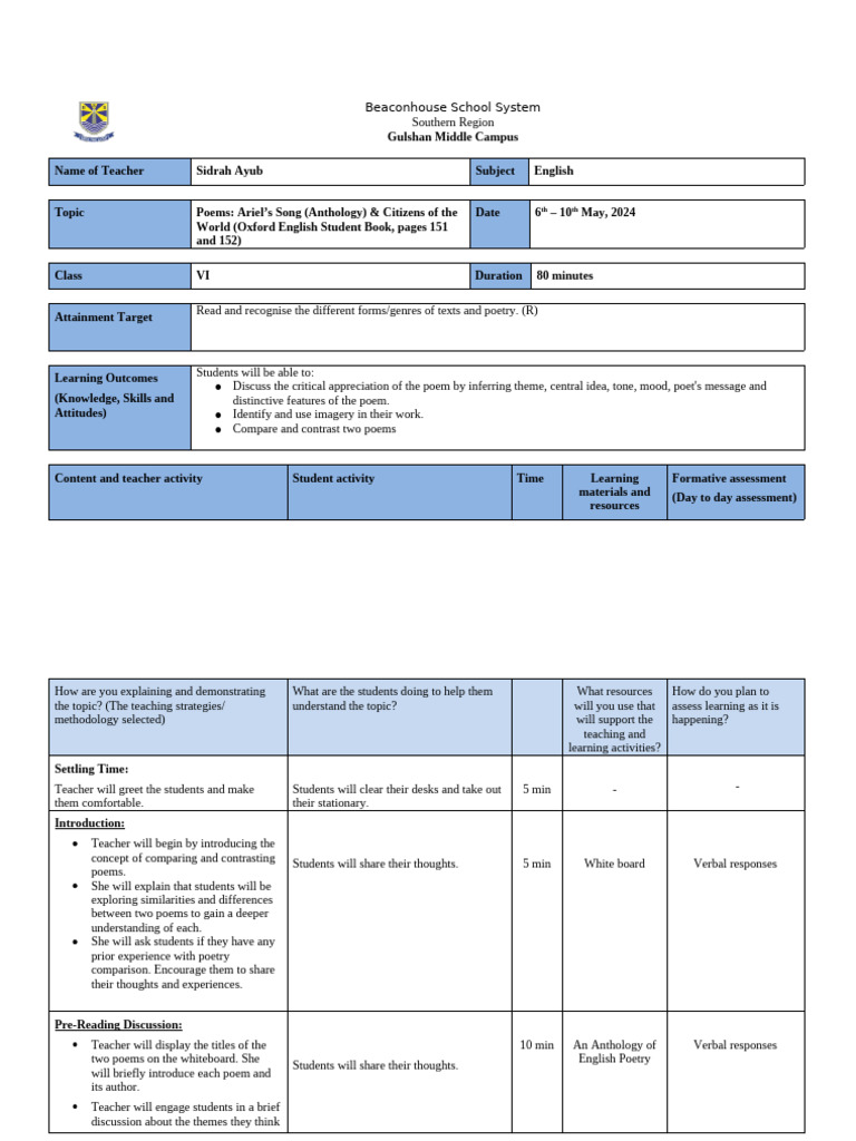 Compare&contrast Two Poems | PDF | Poetry | Teachers