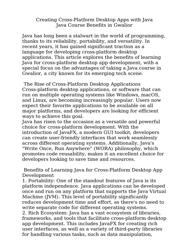 Creating Cross-Platform Desktop Apps With Java Java Course Benefits in Gwalior | PDF | Java ...