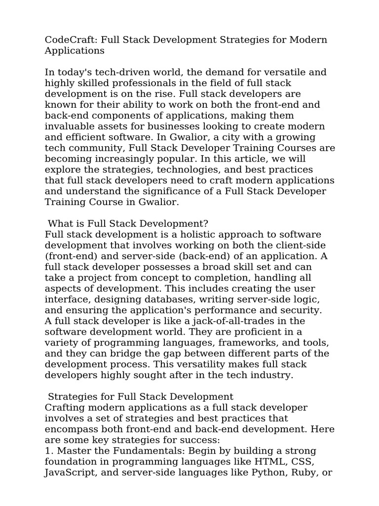 CodeCraft Full Stack Development Strategies For Modern Applications ...