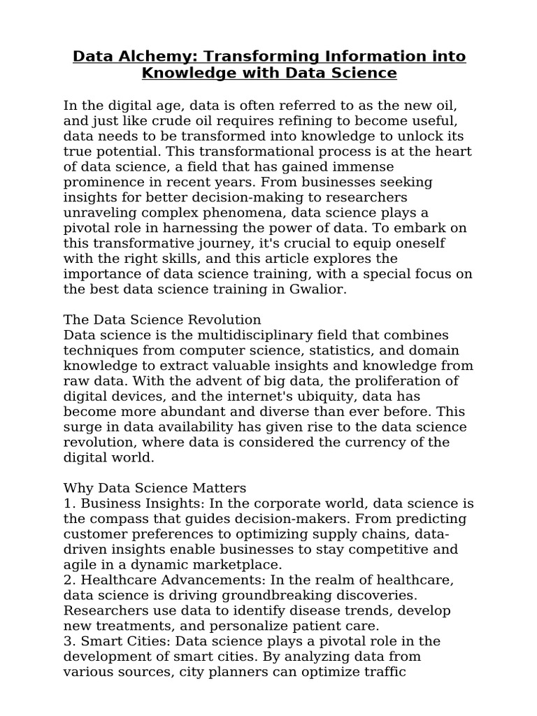Data Alchemy Transforming Information Into Knowledge With Data Science | PDF | Data Science ...