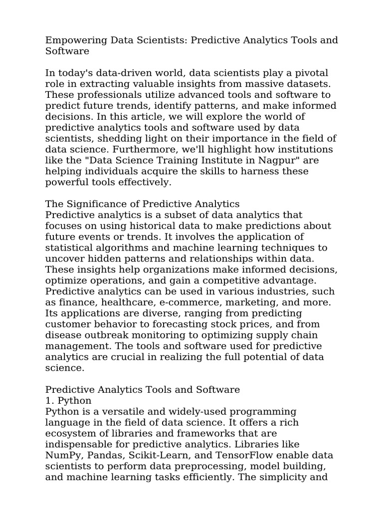 Empowering Data Scientists Predictive Analytics Tools and Software | PDF | Data Science | Analytics