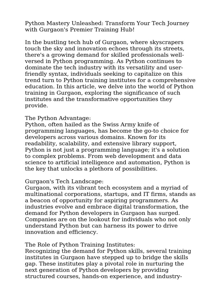 Python Mastery Unleashed Transform Your Tech Journey With Gurgaon's Premier Training Hub! | PDF ...