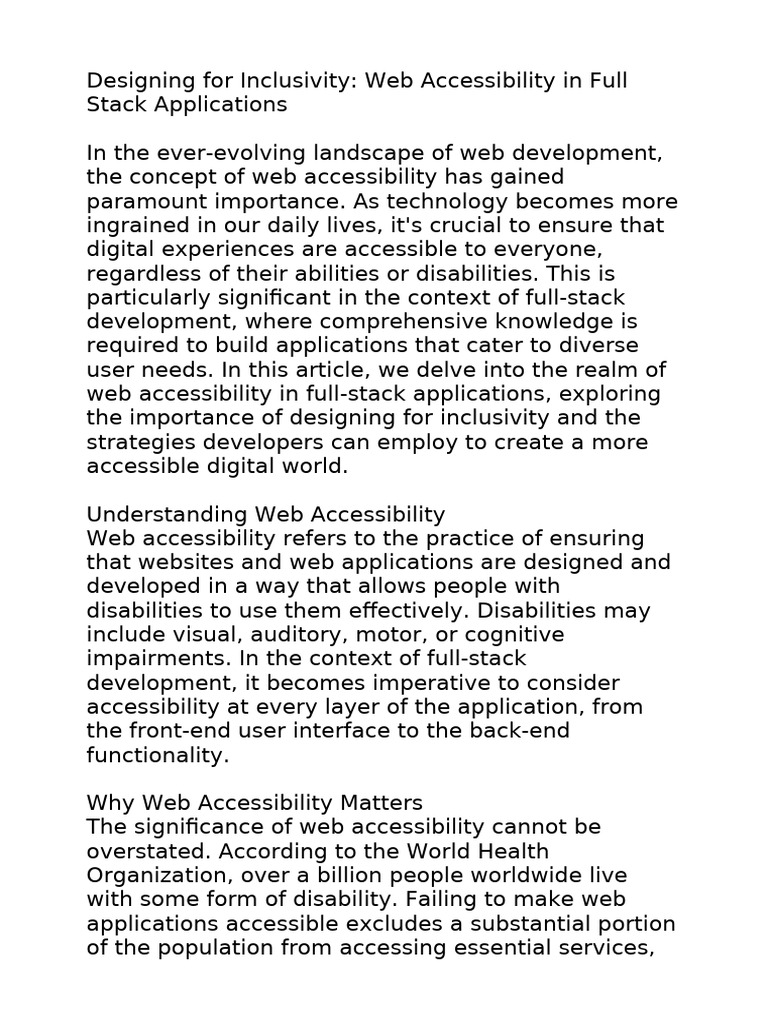Designing For Inclusivity Web Accessibility in Full Stack Applications | PDF | Accessibility ...