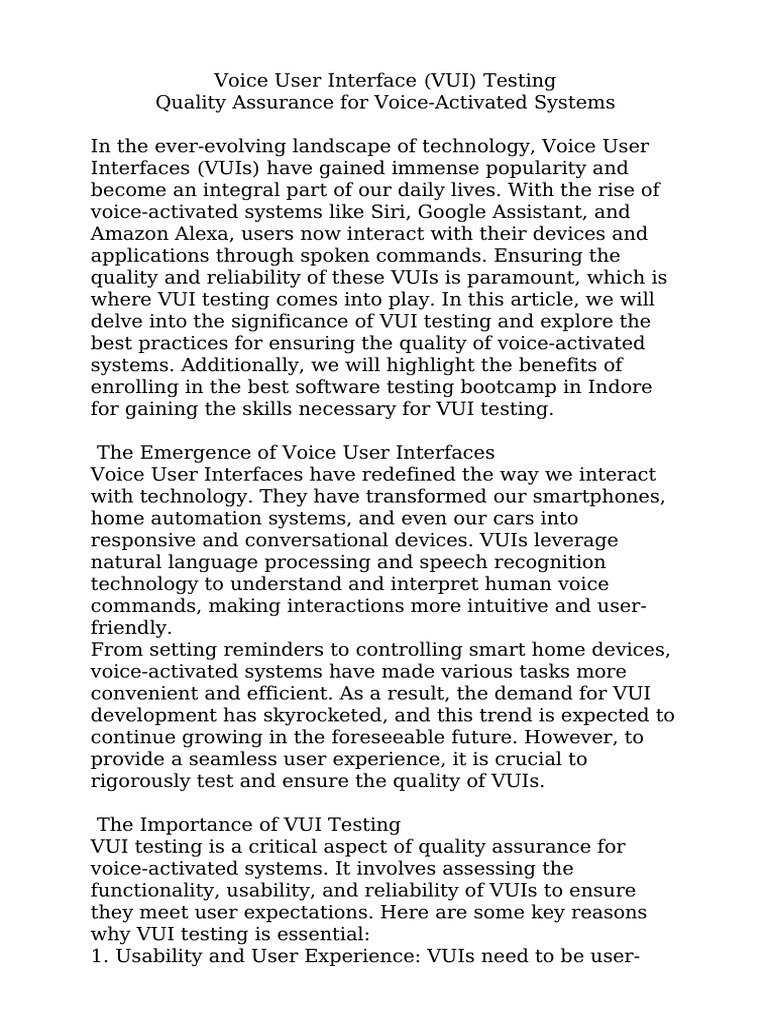 Voice User Interface Testing Quality Assurance For Voice Activated ...