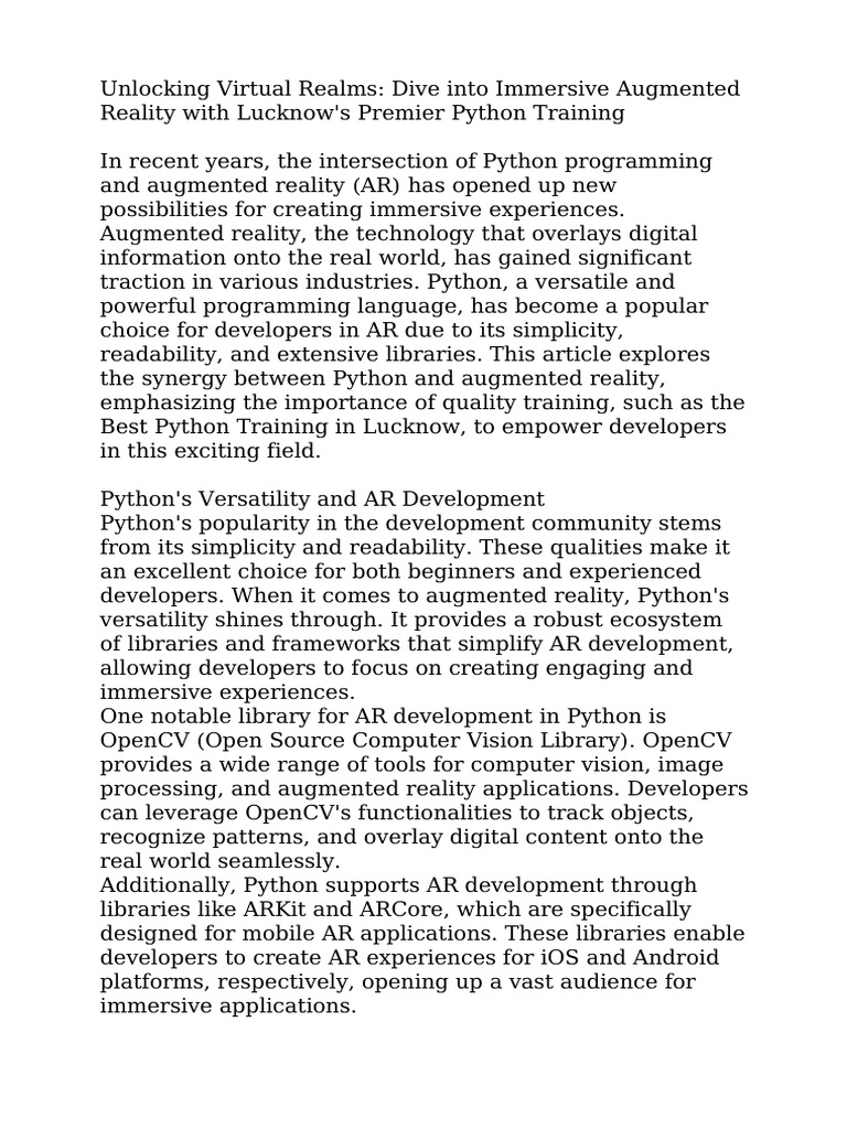 Unlocking Virtual Realms Dive Into Immersive Augmented Reality With Lucknow's Premier Python ...