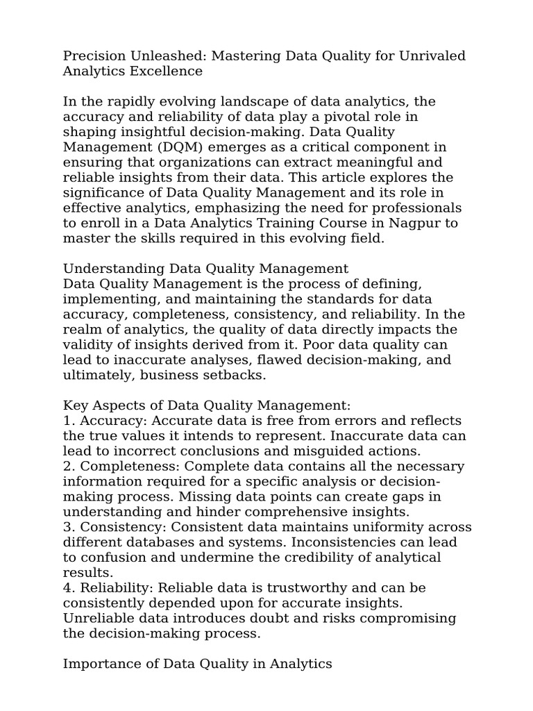 Precision Unleashed Mastering Data Quality for Unrivaled Analytics ... Precision Unleashed Mastering Data Quality for Unrivaled Analytics ...