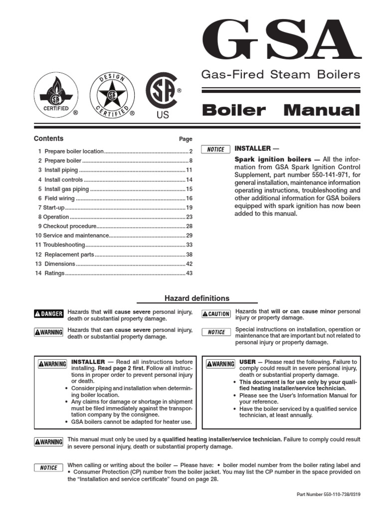 GSA Gas-Fired Steam Boiler Manual | PDF | Chimney | Boiler