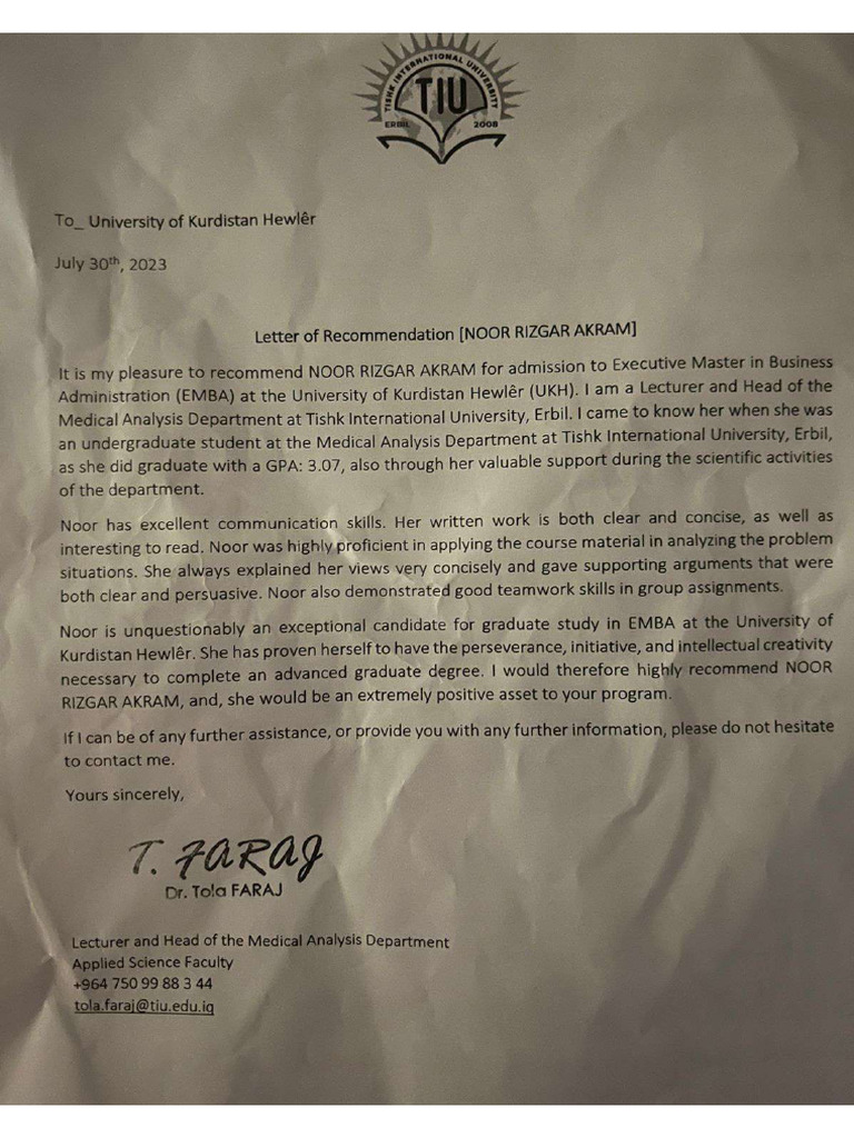 Recommendation Letter of University | PDF